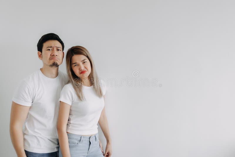 Advertisement Copy Space of Boring Face Lover Couple Isolated on White. Stock Photo - Image of ...
