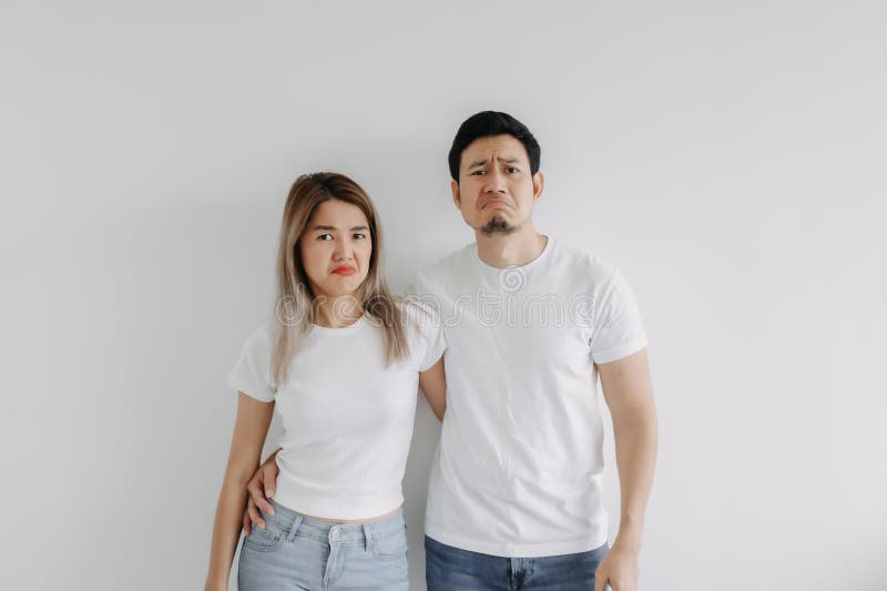 Advertisement Copy Space of Boring Face Lover Couple Isolated on White. Stock Image - Image of ...