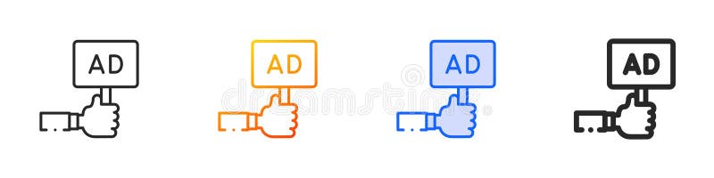 Advertisement Icon.Thin Linear, Gradient, Blue Stroke and Bold Style ...