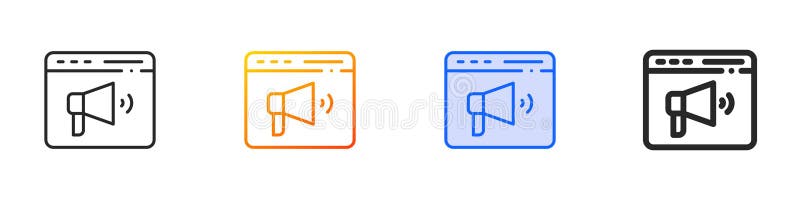 Advertisement Icon.Thin Linear, Gradient, Blue Stroke and Bold Style ...