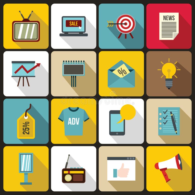 Advertisement Icons Set, Flat Style. Editorial Photo - Illustration of ...