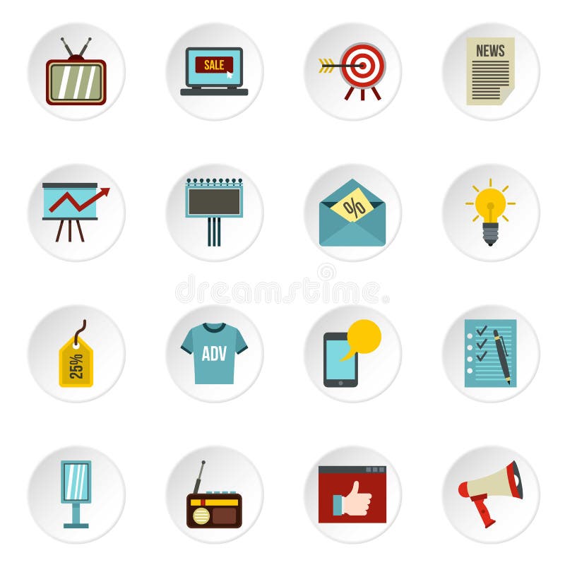 Advertisement Icons Set, Flat Style Stock Vector - Illustration of ...