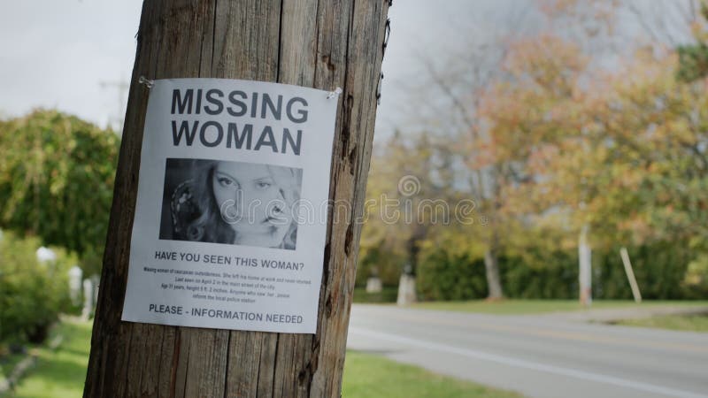 Poster for a Missing Young Woman Hangs on a Pole Near the Road Stock ...