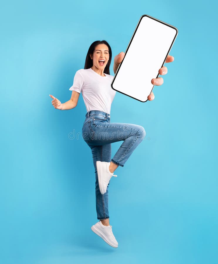 Modern Smartphone with White Blank Screen in Female Hand Stock Image ...