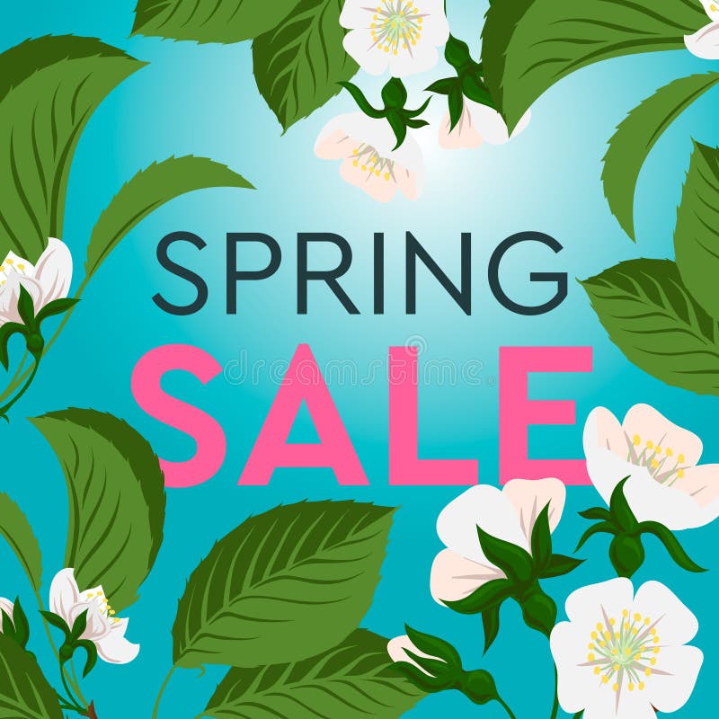 Advertisement about the Spring Sale on Background with Beautiful Cherry ...