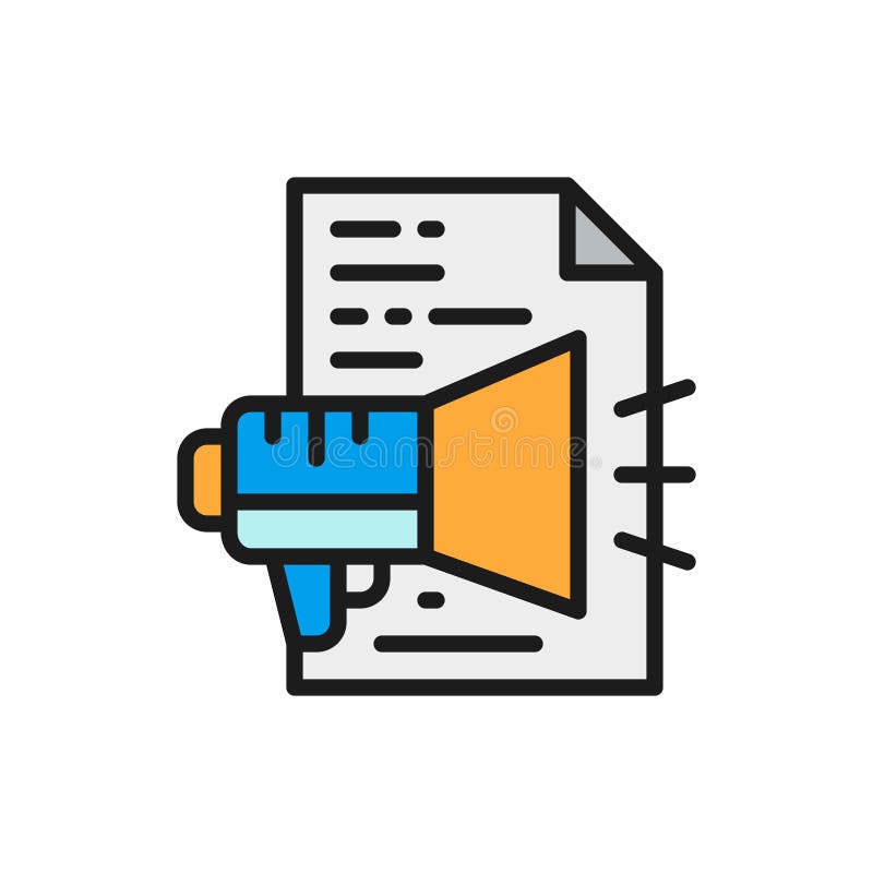 Advertisement Text, Announcement, Document with Loudspeaker Flat Color ...