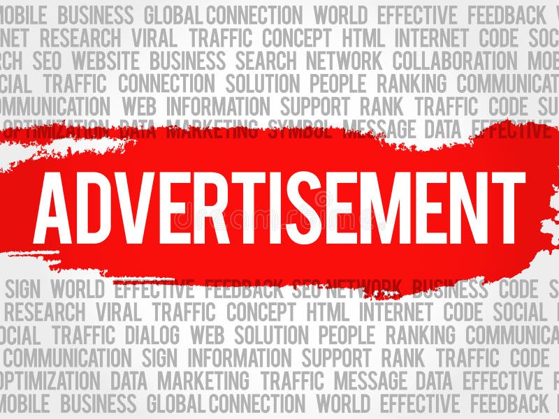 ADVERTISEMENT Word Cloud Collage Stock Image - Image of target, quality ...