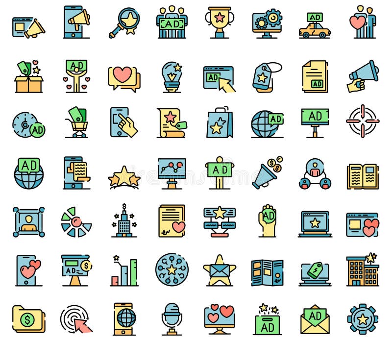 Advertising Agency Icons Vector Flat Stock Vector - Illustration of ...