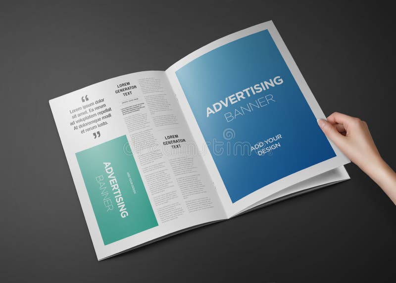 Advertising Banner on Magazine, Brochure Stock Photo - Image of mockup ...