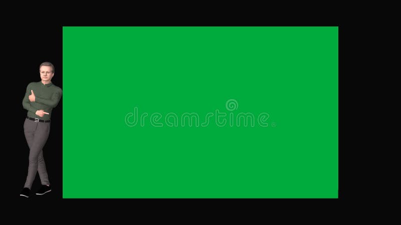 Office Employee Points To a Rectangular Advertising Green Screen, Alpha ...