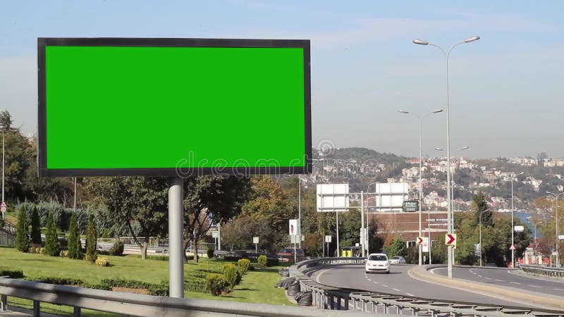 Advertising Billboard Green Screen on Sidelines of Expressway with ...