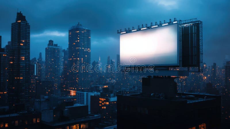 Advertising Billboard Mockup on a City Building at Night Stock ...