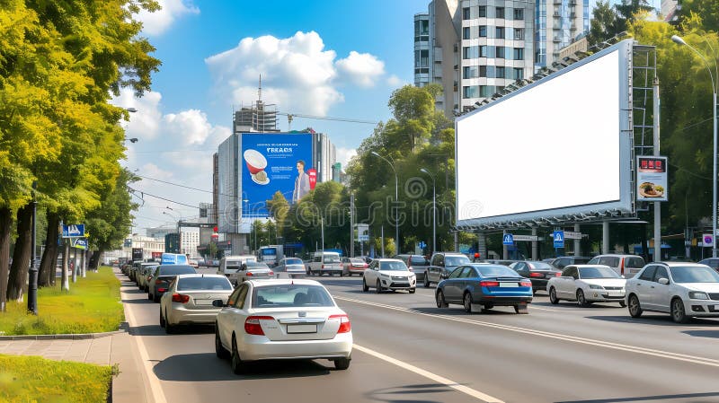 Advertising Billboard, Road - a Traffic on a Road with a Billboard ...