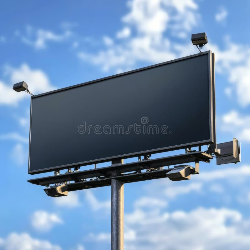 Advertising Billboard with Spotlights To Illuminate with Sky Background ...