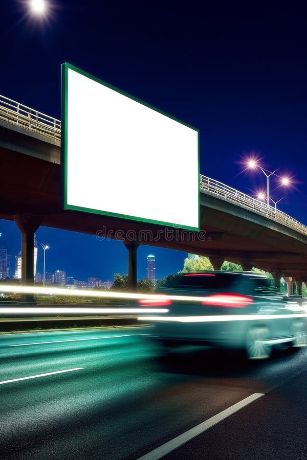 Advertising Billboard White Screen beside the Expressway with Car ...