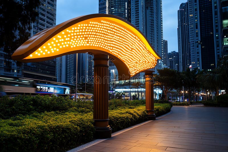 Advertising Board, Illuminated at Night, Glowing Lights Attract ...