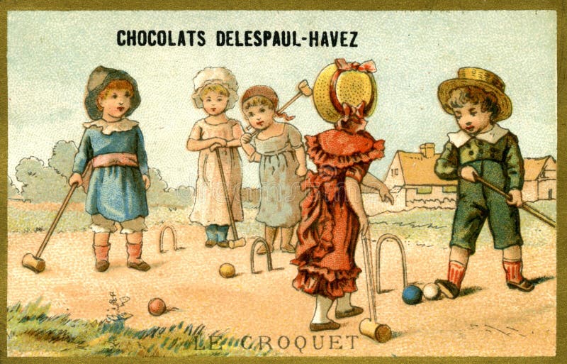 [Advertising Card Depicting Children Playing Croquet On The Sand ...