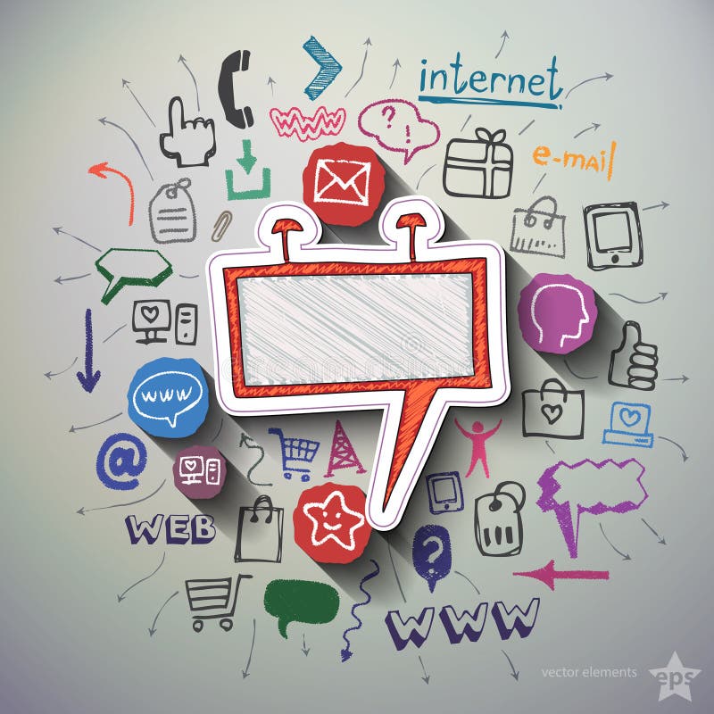Advertising Collage with Icons Background Stock Vector - Illustration ...