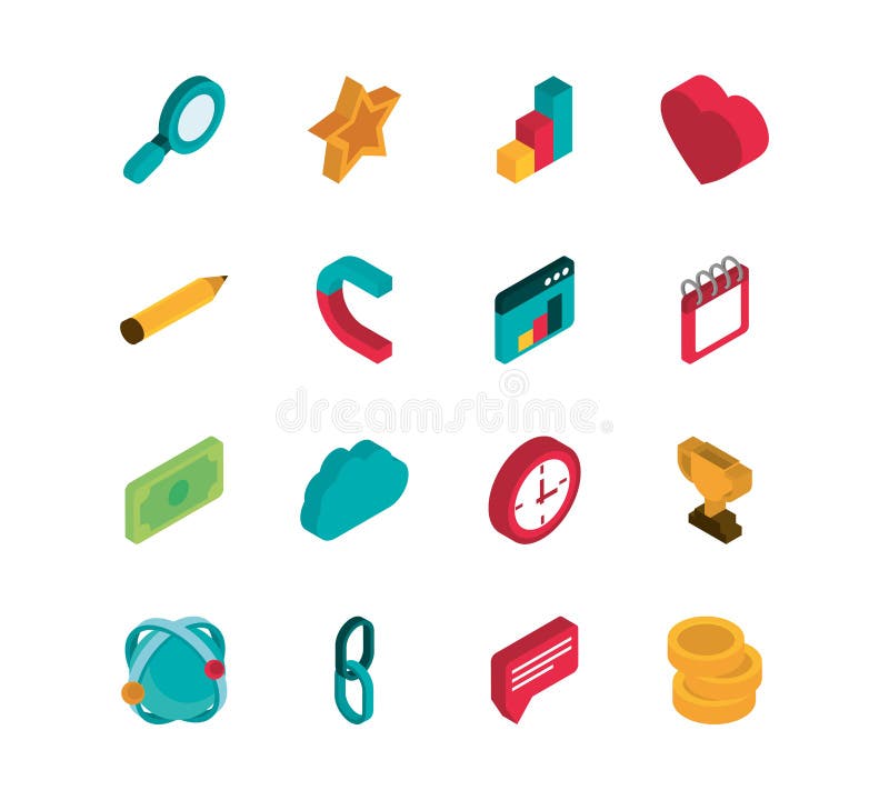 Advertising Commerce Marketing Icons Set Isometric Stock Vector ...