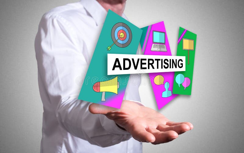 Advertising Concept Above a Human Hand Stock Image - Image of social ...