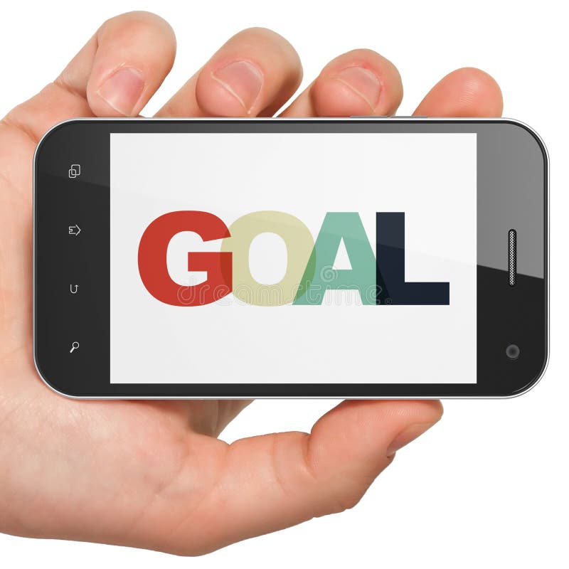Advertising Concept: Hand Holding Smartphone with Goal on Display Stock ...