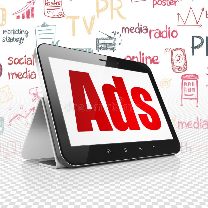 Advertising Concept: Tablet Computer with Ads on Display Stock ...