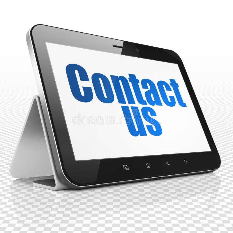 Advertising Concept: Tablet Computer with Contact Us on Display Stock ...