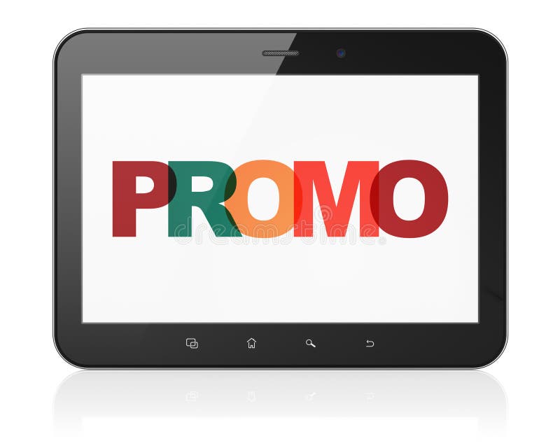 Advertising Concept: Tablet Computer with Promo on Display Stock ...