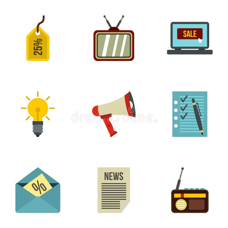 Advertising Goods Icons Set, Flat Style Stock Vector - Illustration of ...