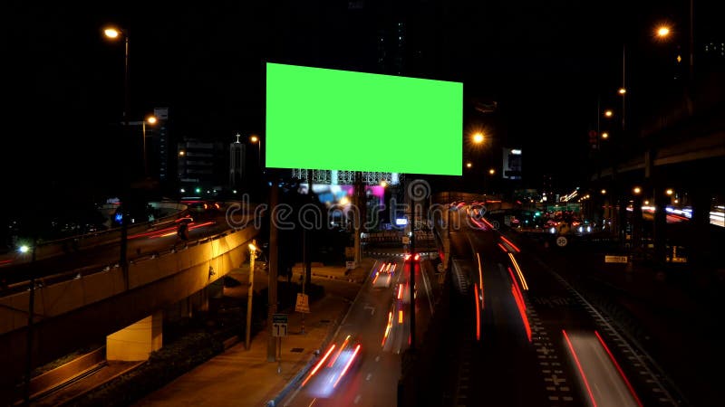 Advertising Green Screen with Traffic at Night. Stock Footage - Video ...