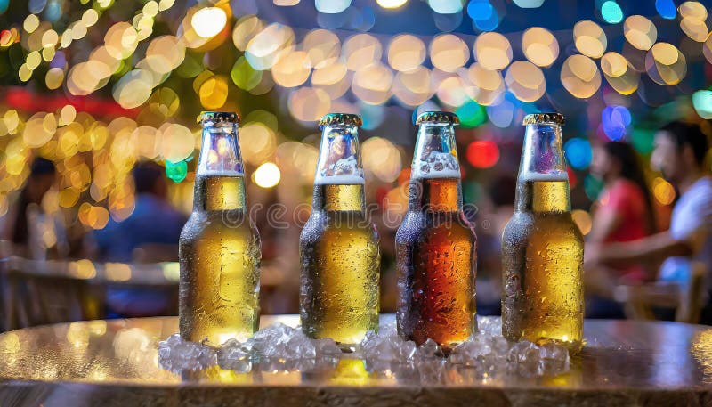 Advertising Ice Cold Beer Bottles on the Table, Celebration Concept ...