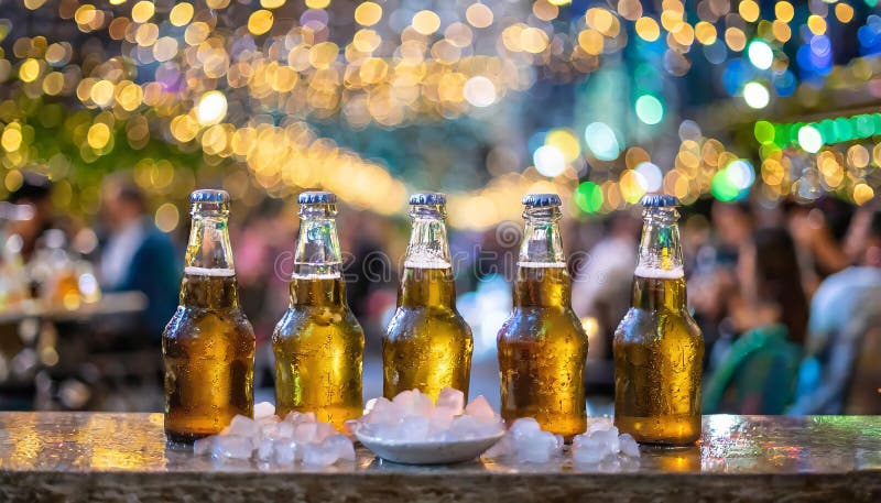 Advertising Ice Cold Beer Bottles on the Table, Celebration Concept ...