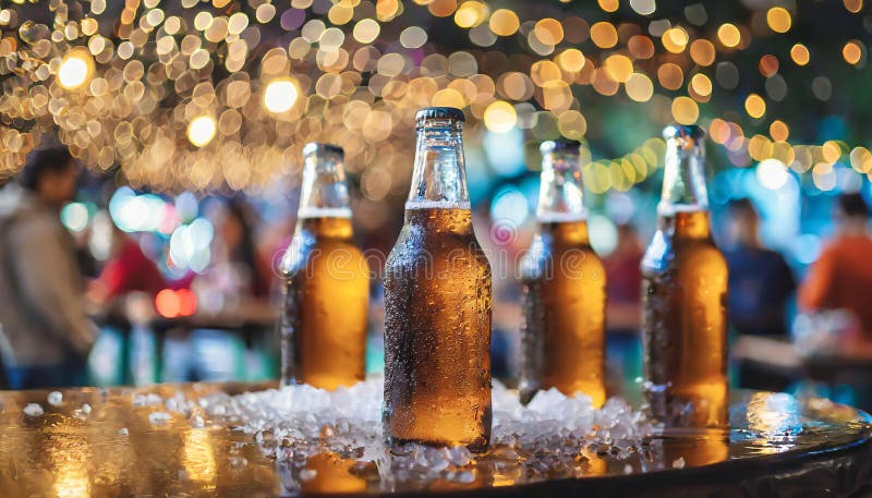 Advertising Ice Cold Beer Bottles on the Table, Celebration Concept ...