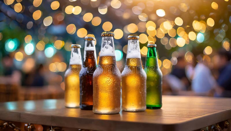 Advertising Ice Cold Beer Bottles on the Table, Celebration Concept ...