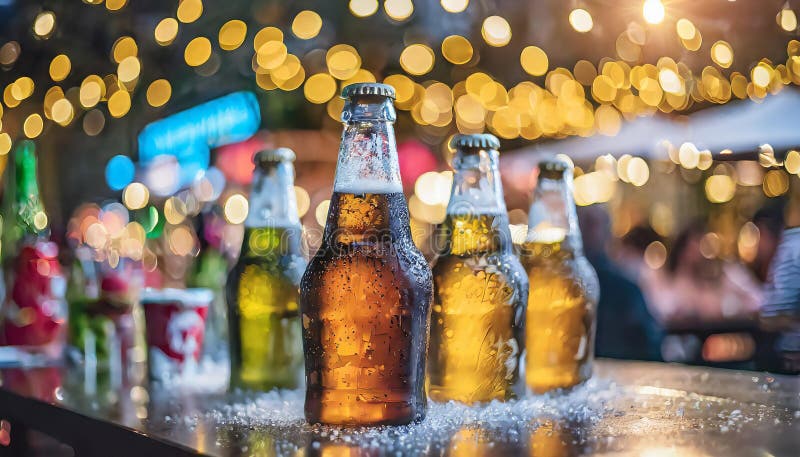 Advertising Ice Cold Beer Bottles on the Table, Celebration Concept ...