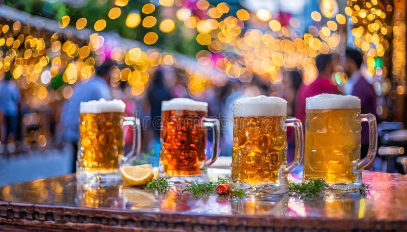 Advertising Ice Cold Beer Mugs on the Table, Celebration Concept Stock ...