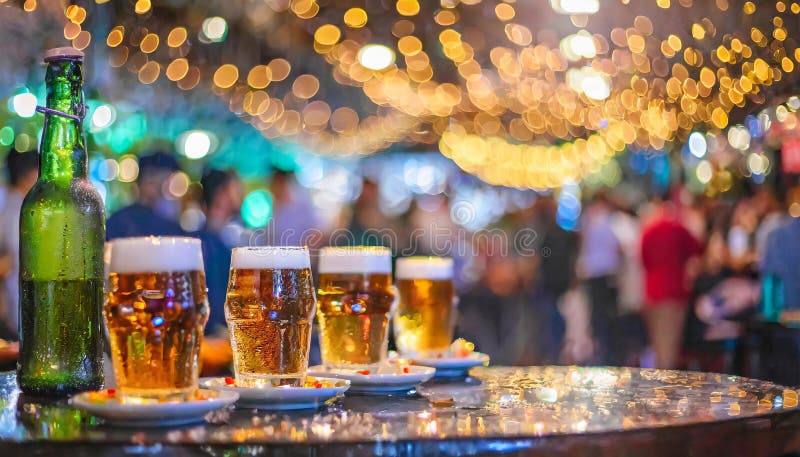 Advertising Ice Cold Beer Mugs on the Table, Celebration Concept Stock ...