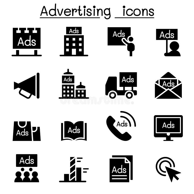 Advertising icon set stock illustration. Illustration of network - 97032432