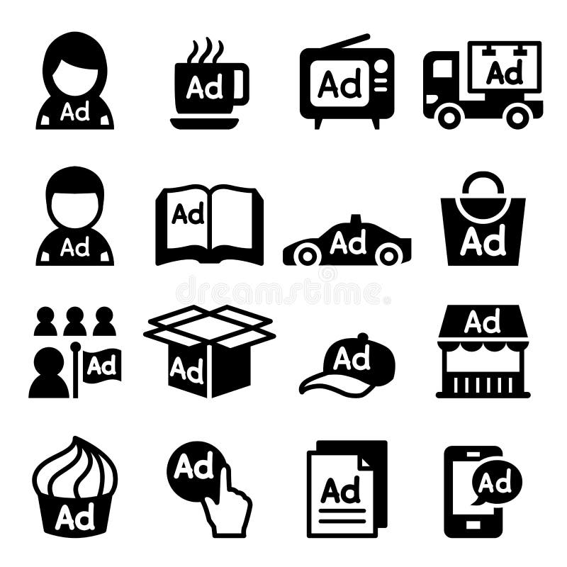 Advertising icon set stock illustration. Illustration of publicity ...