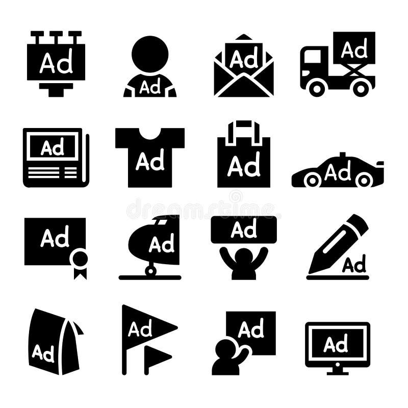 Advertising icon set stock illustration. Illustration of advertisement ...