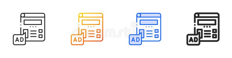 Advertising Icon.Thin Linear, Gradient, Blue Stroke and Bold Style ...