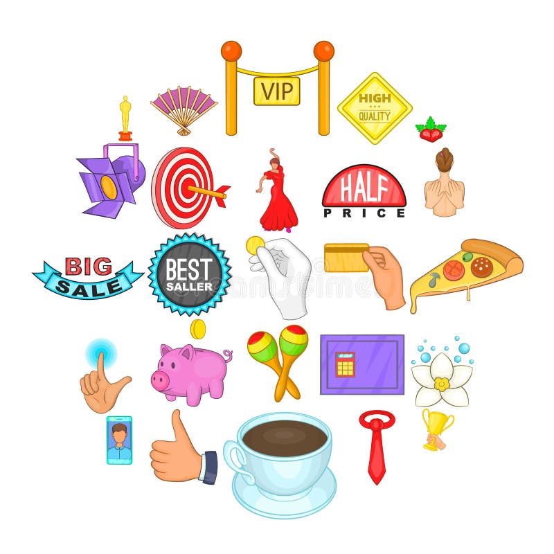 Advertising Icons Set, Cartoon Style Stock Vector - Illustration of ...