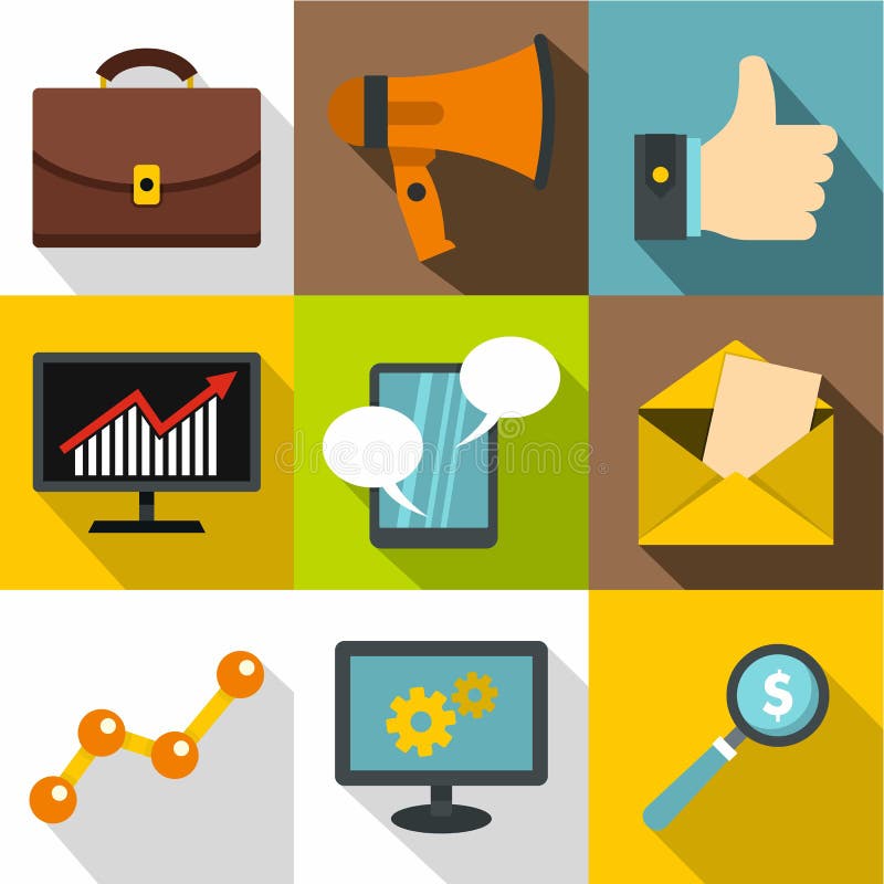 Advertising Icons Set, Flat Style Stock Vector - Illustration of ...