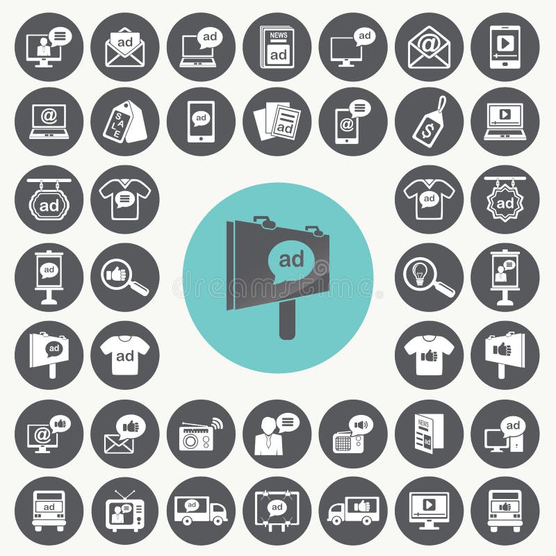 Advertising icons set. stock illustration. Illustration of publish ...