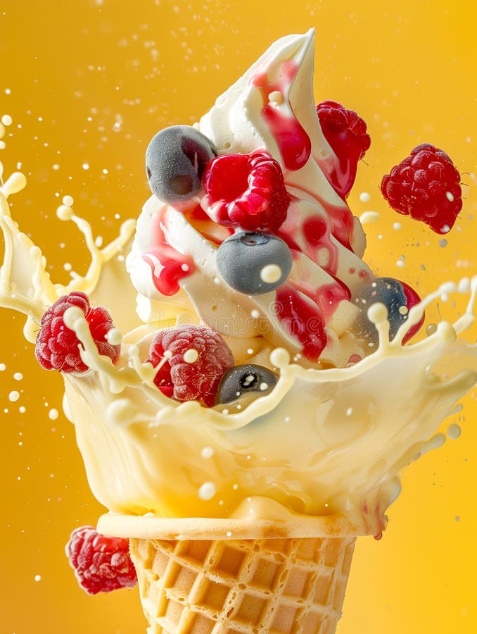 Ice Cream Cone. Explosion of Fruit Flavours Stock Illustration ...