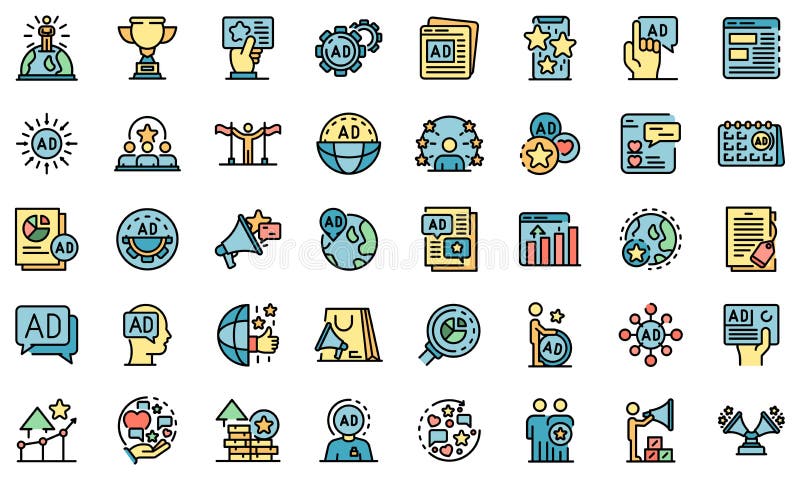 Advertising Manager Icons Set Vector Flat Stock Vector - Illustration ...