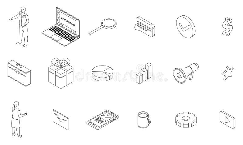 Advertising Manager Icons Set Vector Outline Stock Illustration ...