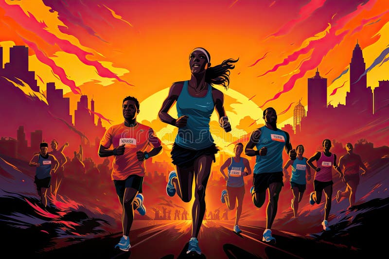 Advertising of Marathon Poster Illustrated with a Group of Runners in ...