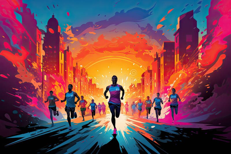 Advertising of Marathon Poster Illustrated with a Group of Runners in ...