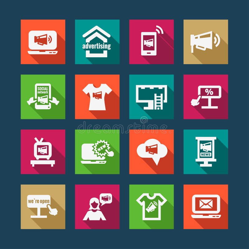 Big advertising icons set stock vector. Illustration of banner - 34526089